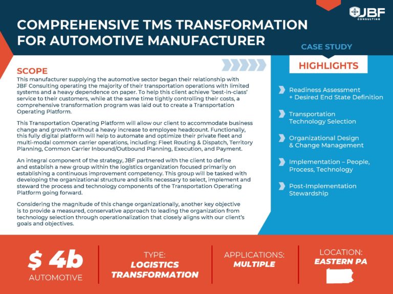 Comprehensive TMS Transformation for Manufacturer Supplying the Automotive Sector - JBF ...